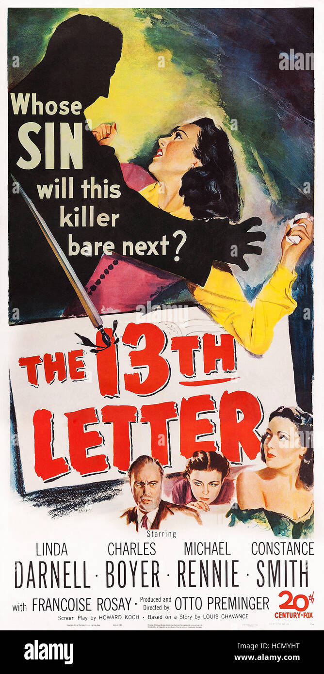 THE 13TH LETTER, US poster art, from bottom left: Charles Boyer ...