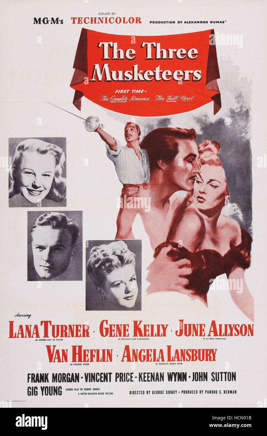 THE THREE MUSKETEERS, US poster art, (from left): June Allyson, Van ...