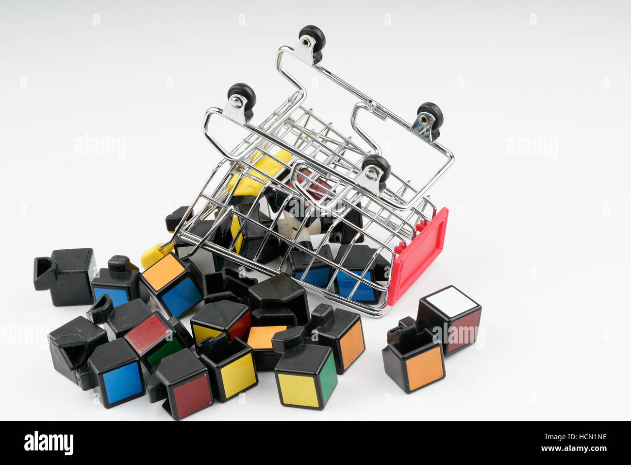 KUALA LUMPUR, MALAYSIA - OCTOBER 22, 2016: Toy trolley and broken rubic ...