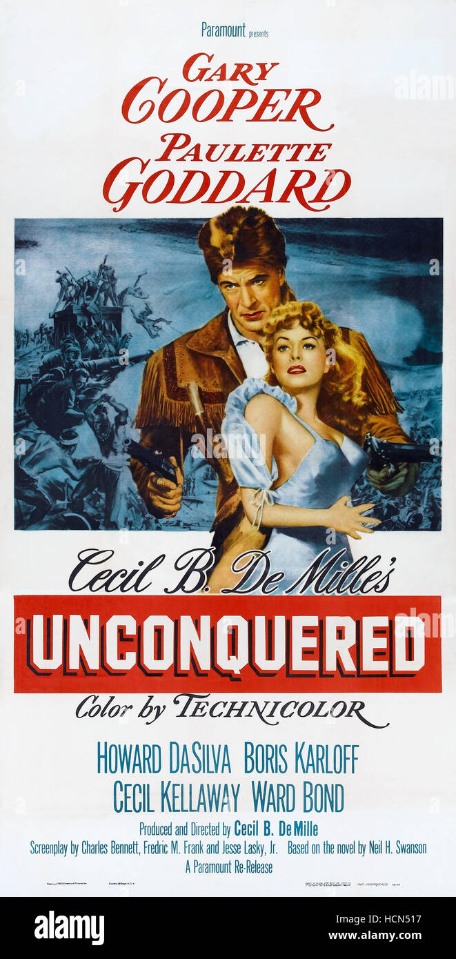UNCONQUERED, US poster, Paulette Goddard (front), Gary Cooper, 1947 ...