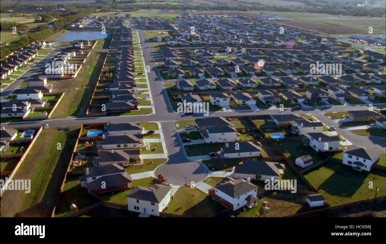 THE UNFORESEEN, Aerial view of a new suburban development outside ...