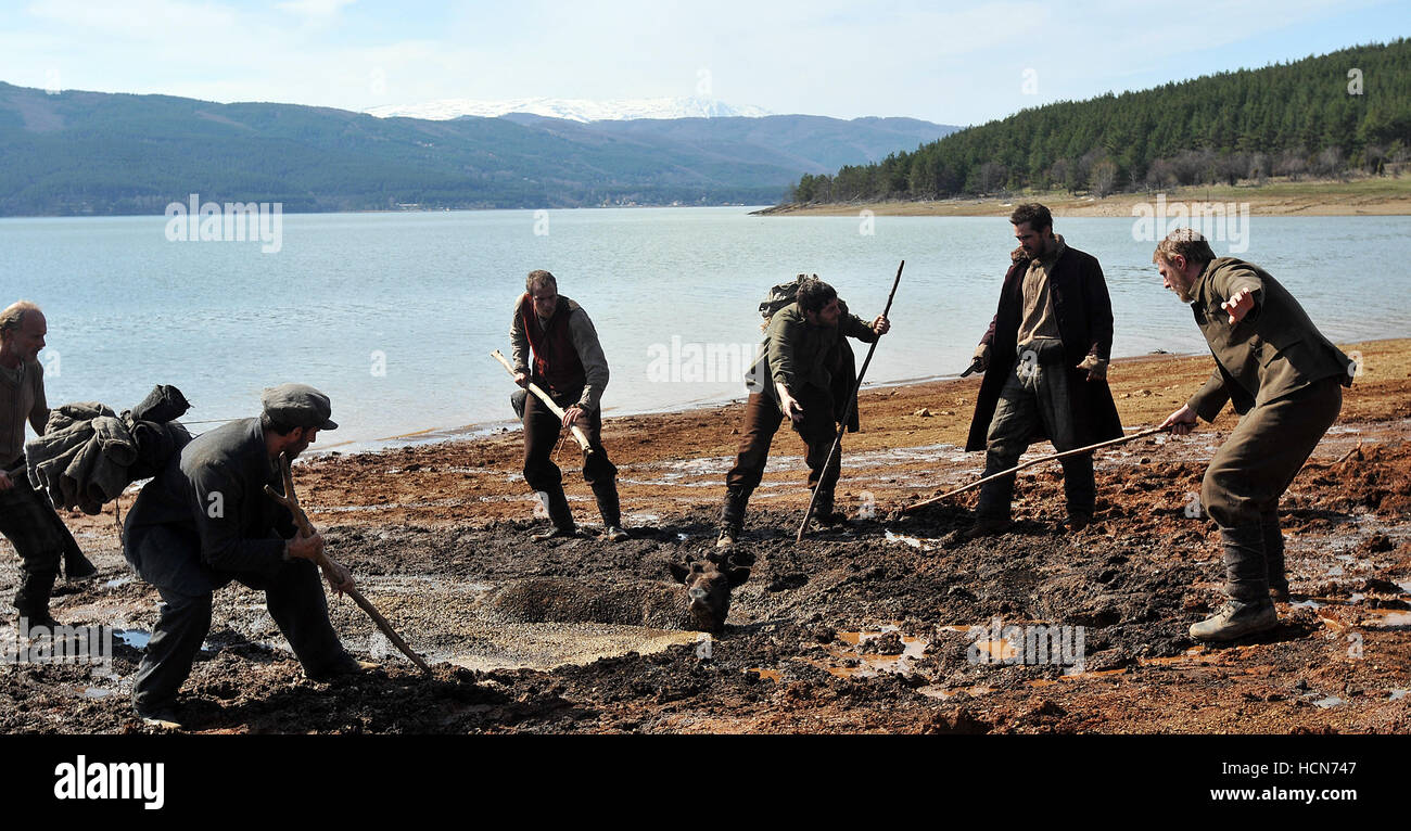 THE WAY BACK, Ed Harris (left), Jim Sturgess (right of center), Colin ...