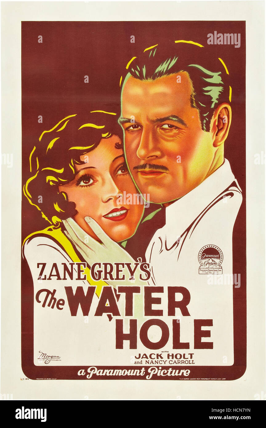 THE WATER HOLE, l-r: Nancy Carroll, Jack Holt on poster art, 1928 Stock ...