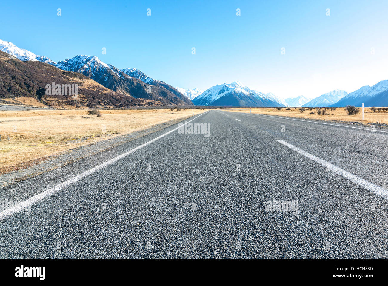 Rural Scene of Asphalt Road with Meadow and Mountain Range, South ...