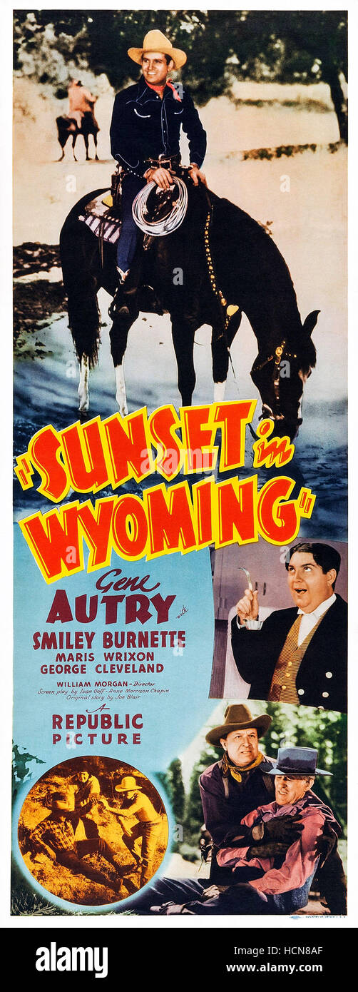 SUNSET IN WYOMING, US poster art, Gene Autry, (top), Smiley Burnette ...