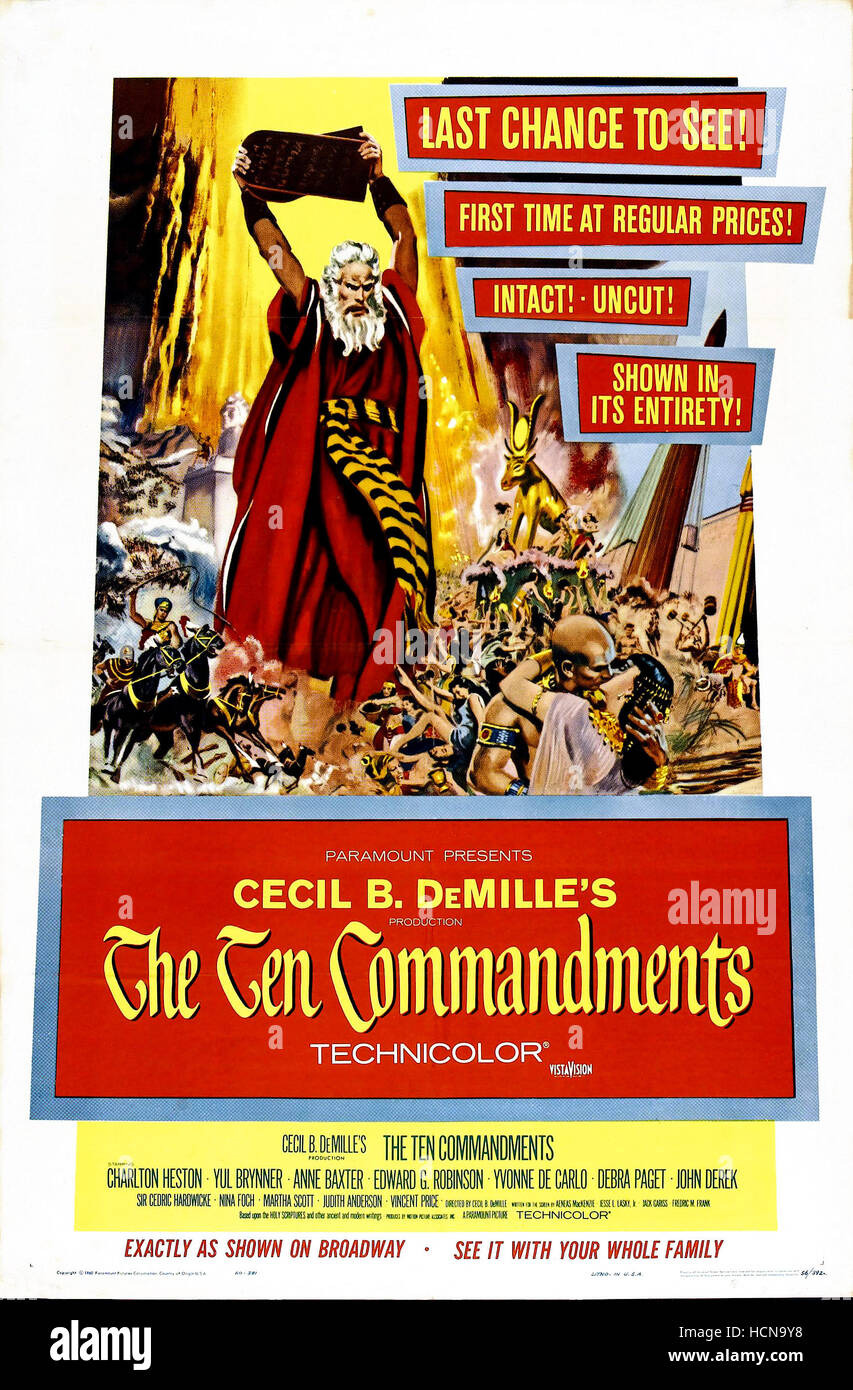 THE TEN COMMANDMENTS, U.S. poster art, Charlton Heston, 1956 Stock ...