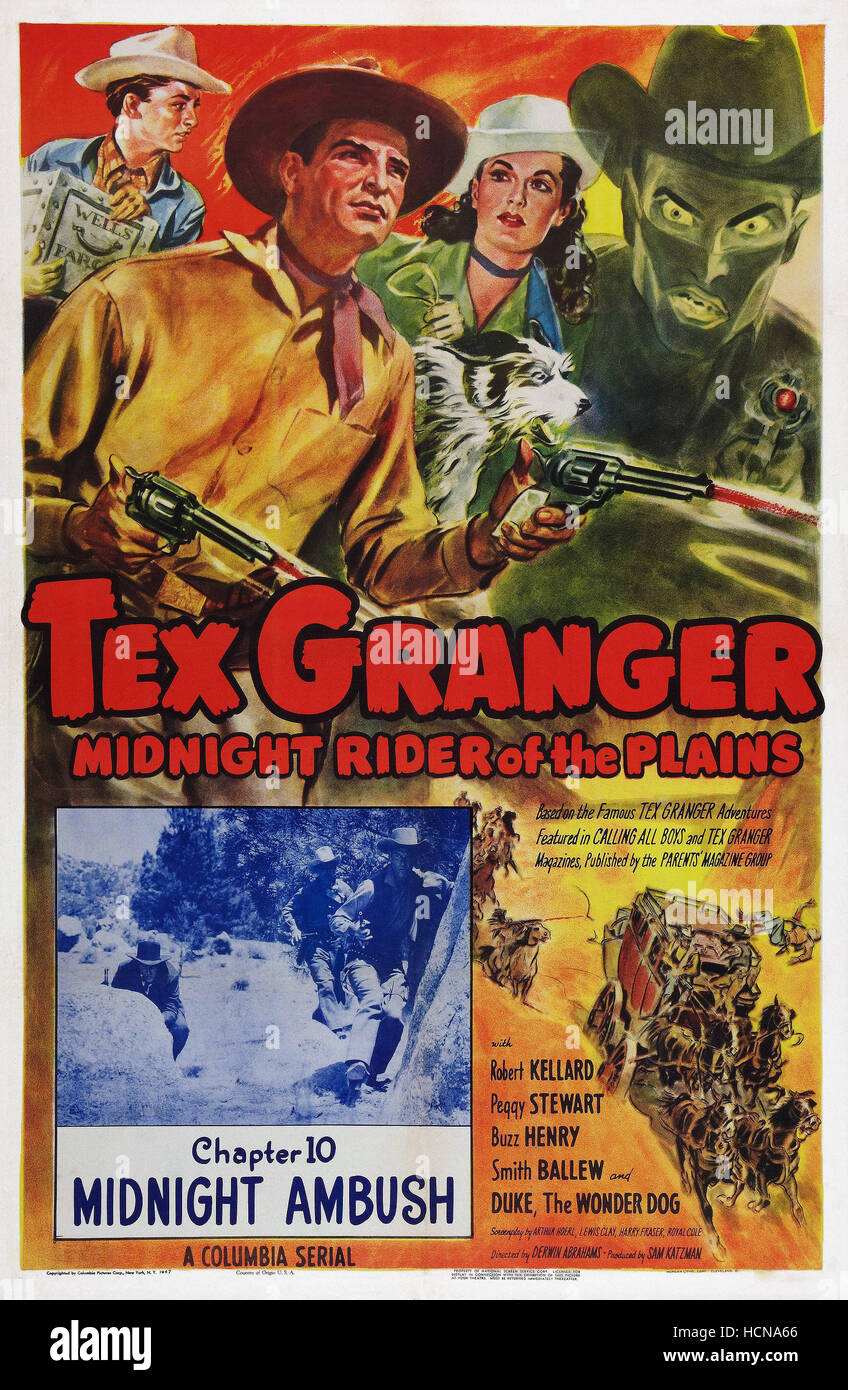 TEX GRANGER: MIDNIGHT RIDER OF THE PLAINS, US poster art, top left: Robert Kellard; top center ...