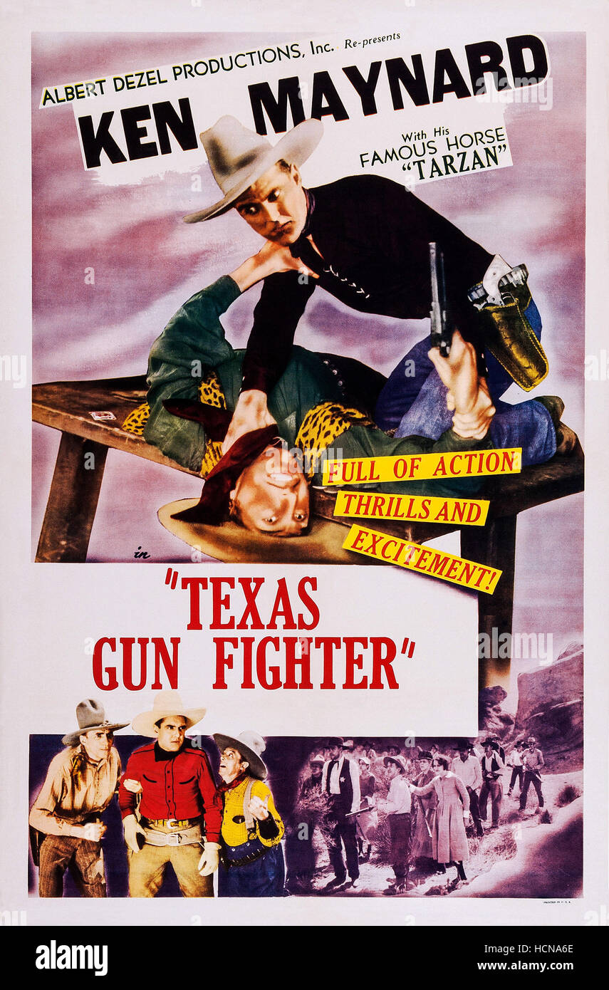 TEXAS GUN FIGHTER, US poster art, second from bottom left: Ken Maynard ...