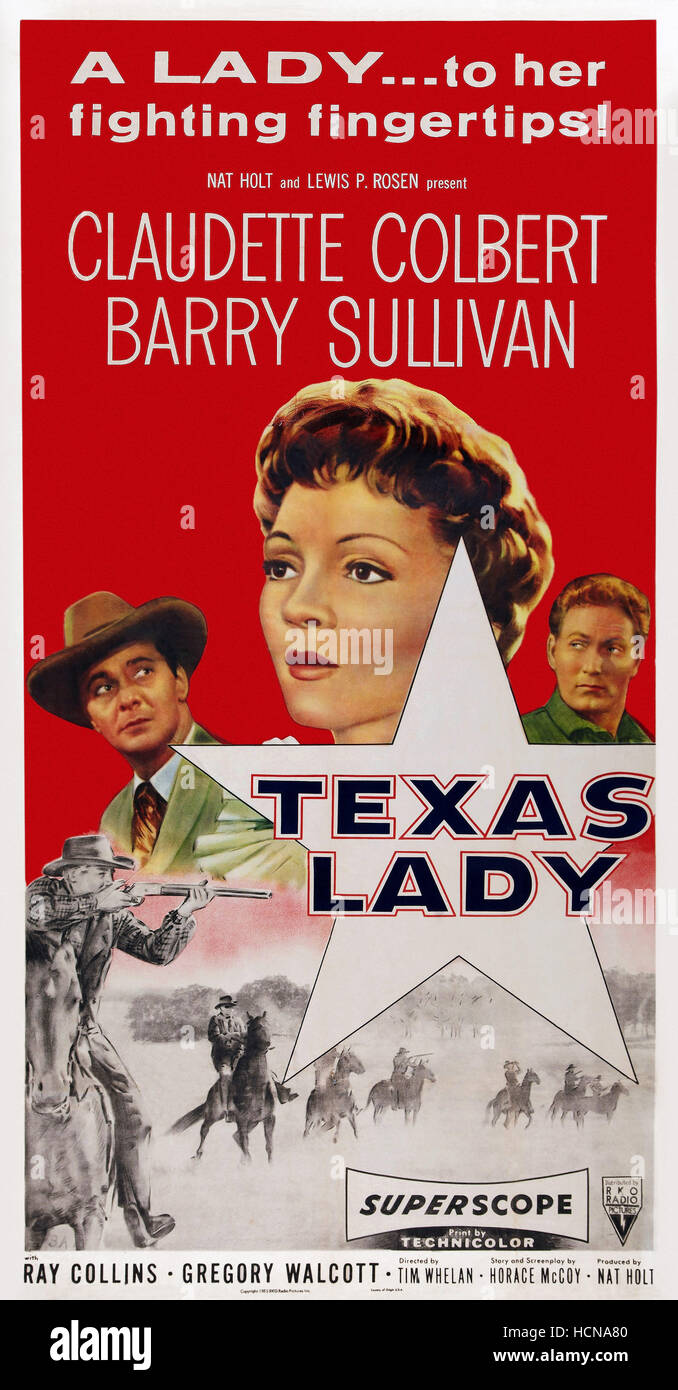 TEXAS LADY, US poster art, from left: Barry Sullivan, Claudette Colbert ...