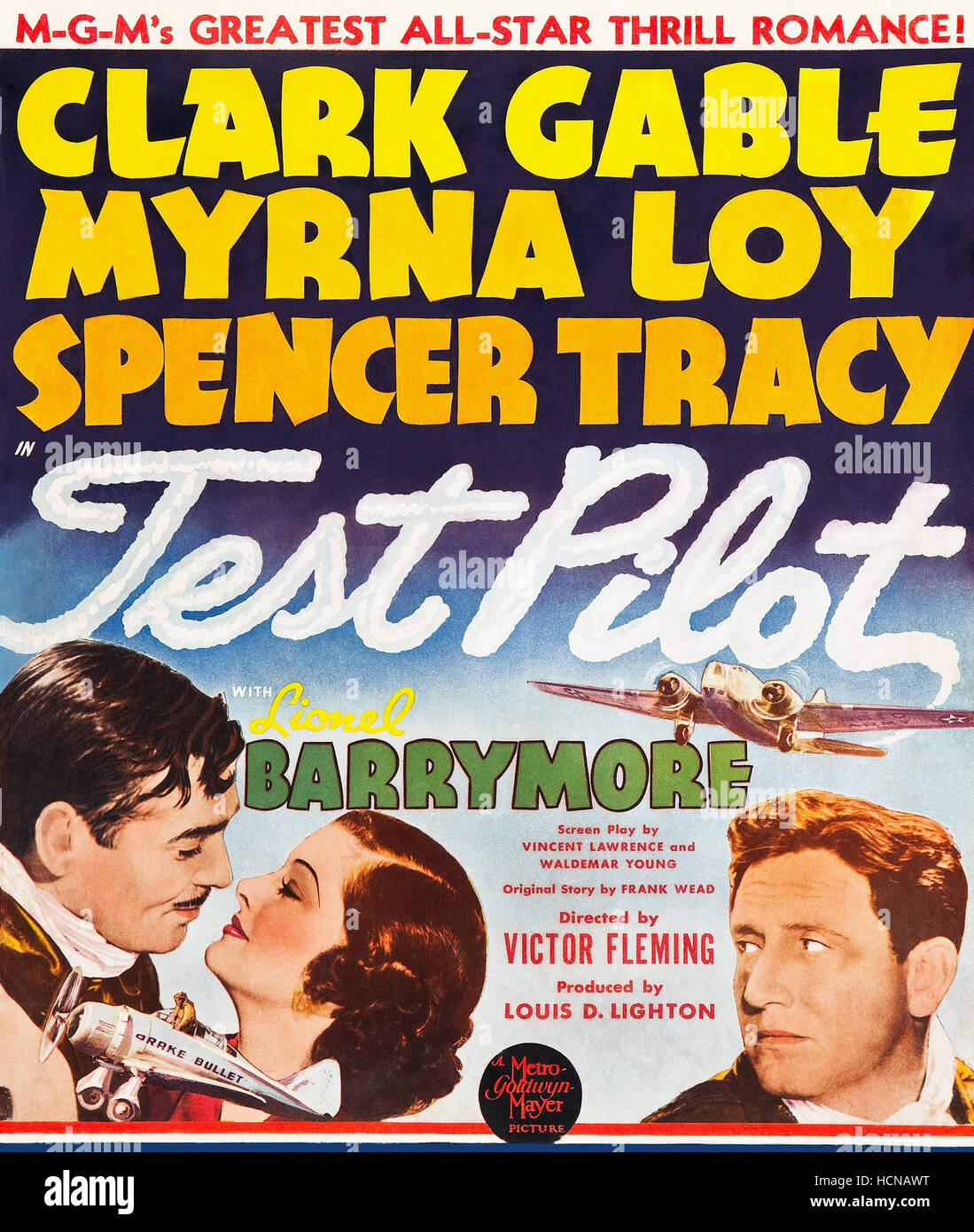 TEST PILOT, l-r: Clark Gable, Myrna Loy, Spencer Tracy on window card ...