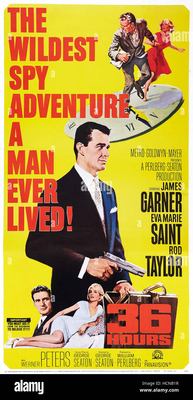 36 HOURS, US poster art, bottom from left: Rod Taylor, James Garner ...