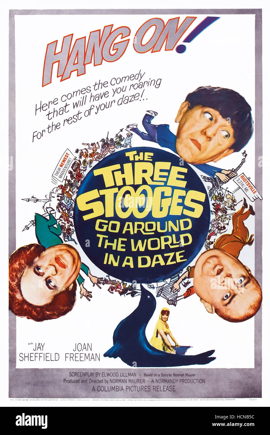 THE THREE STOOGES GO AROUND THE WORLD IN A DAZE, clockwise from top ...