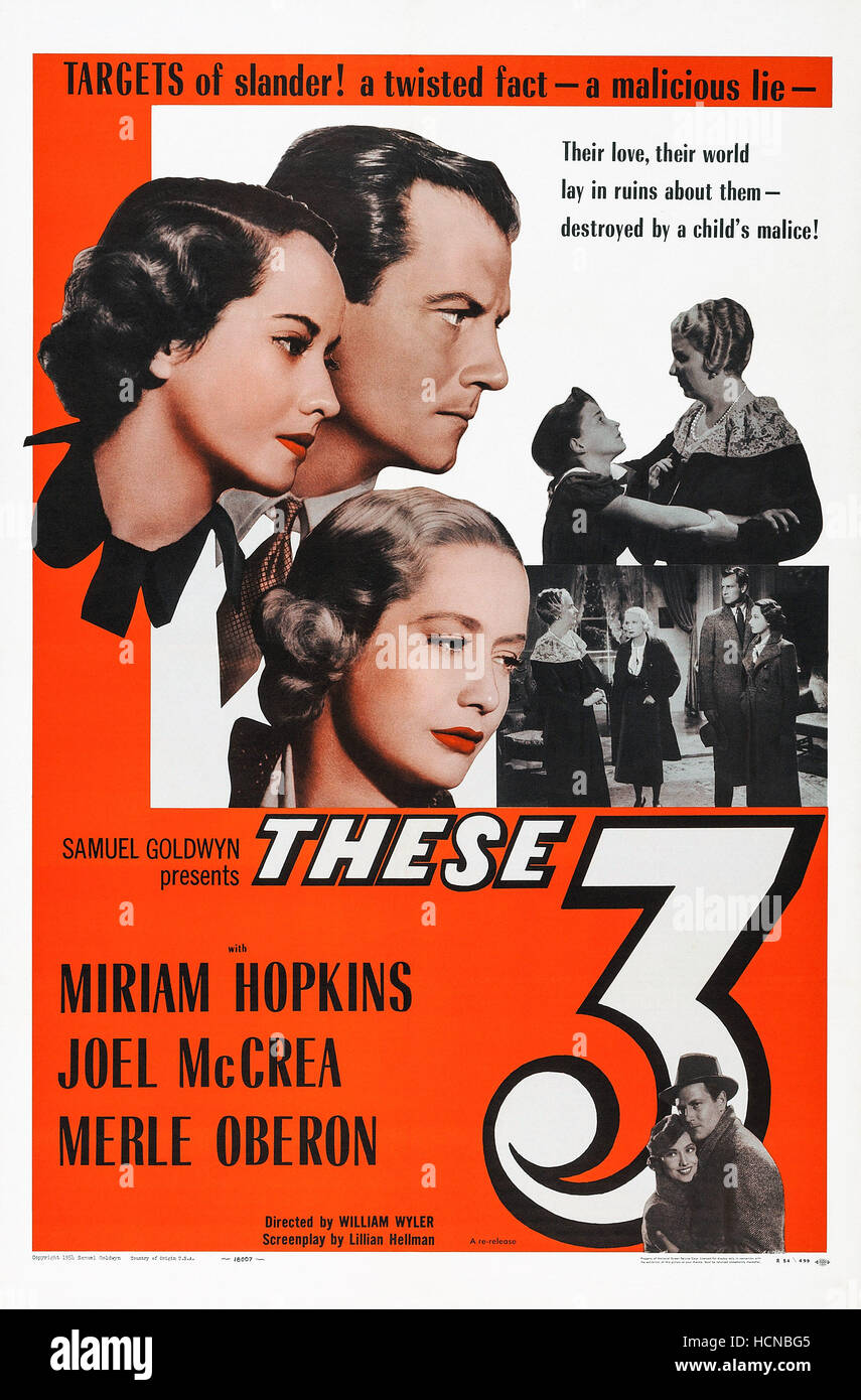 THESE THREE, US poster, heads from left: Merle Oberon, Joel McCrea ...