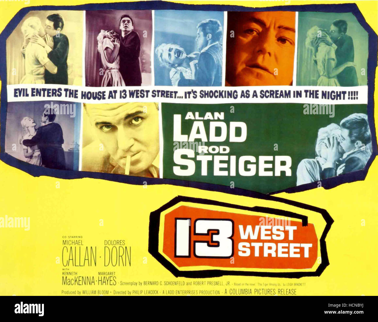 13 WEST STREET, top: Alan Ladd, bottom: Rod Steiger on poster art, 1962 ...