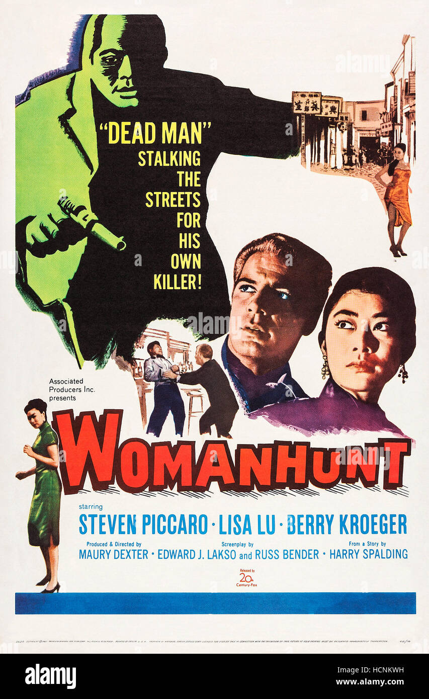 WOMANHUNT, (aka WOMAN HUNT), US poster art, from center: Steve Peck ...