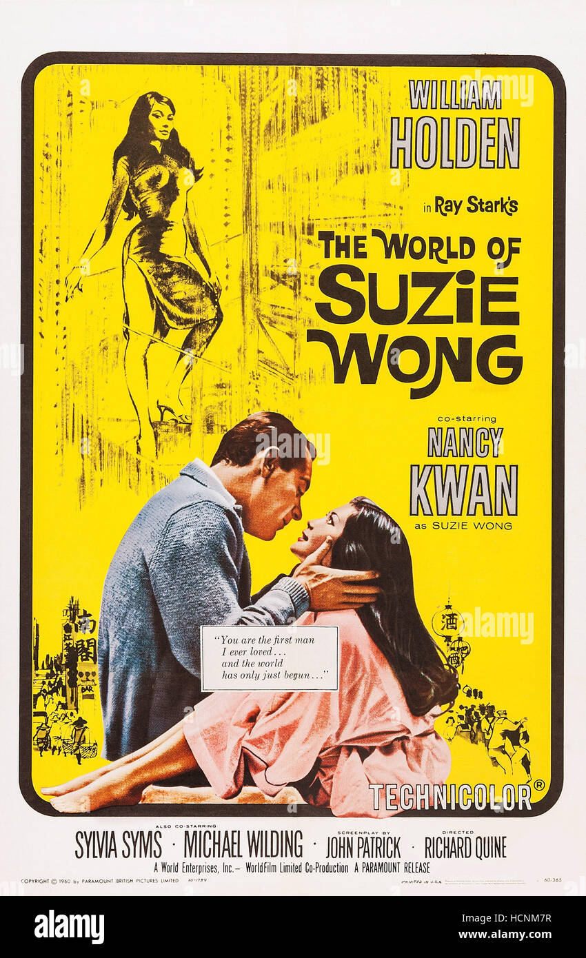 THE WORLD OF SUZIE WONG, l-r: William Holden, Nancy Kwan on poster art ...