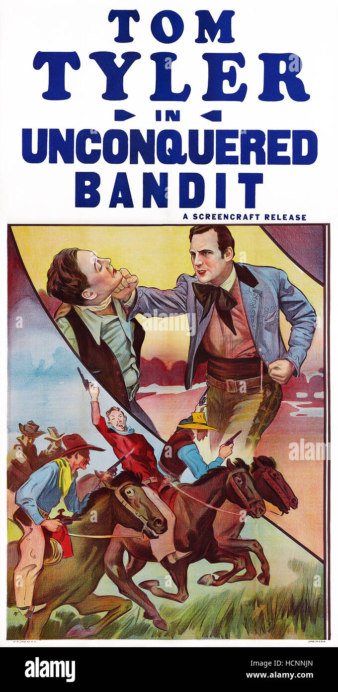 UNCONQUERED BANDIT, US poster art, right: Tom Tyler, 1935 Stock Photo ...