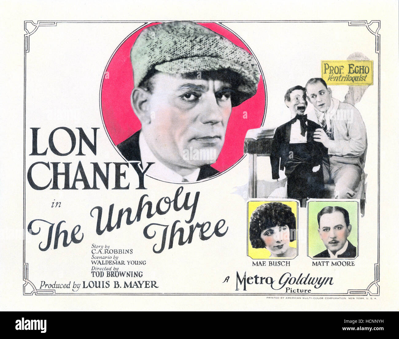 THE UNHOLY THREE, lobbycard, Lon Chaney (top, left and right), bottom ...