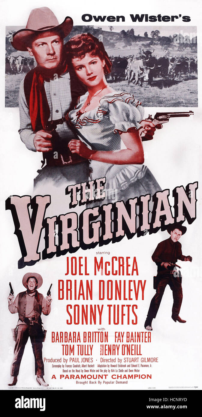 THE VIRGINIAN, US reissue poster art, top from left: Joel McCrea ...