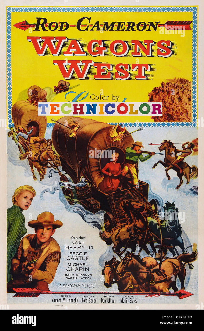 WAGONS WEST, US poster art, bottom from left: Peggie Castle, Rod ...