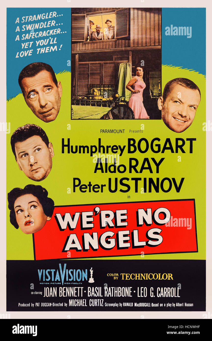 WE'RE NO ANGELS, US poster art, from left: Joan Bennett, Peter Ustinov ...