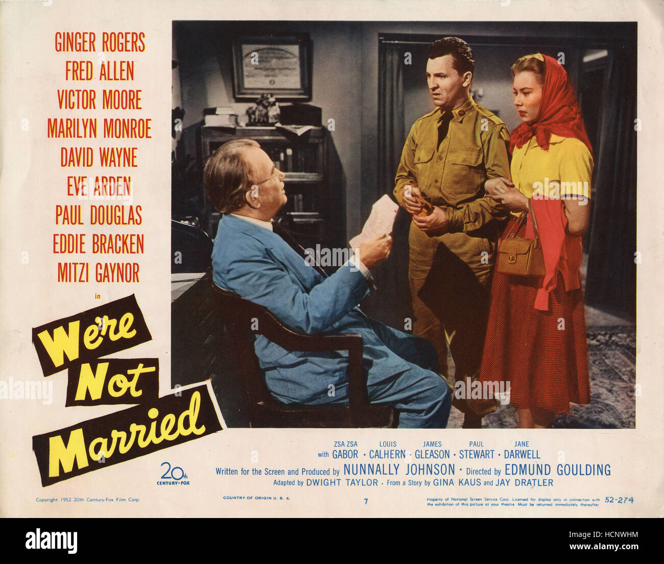 WE'RE NOT MARRIED from left, Eddie Bracken, Mitzi Gaynor, 1952 Stock ...