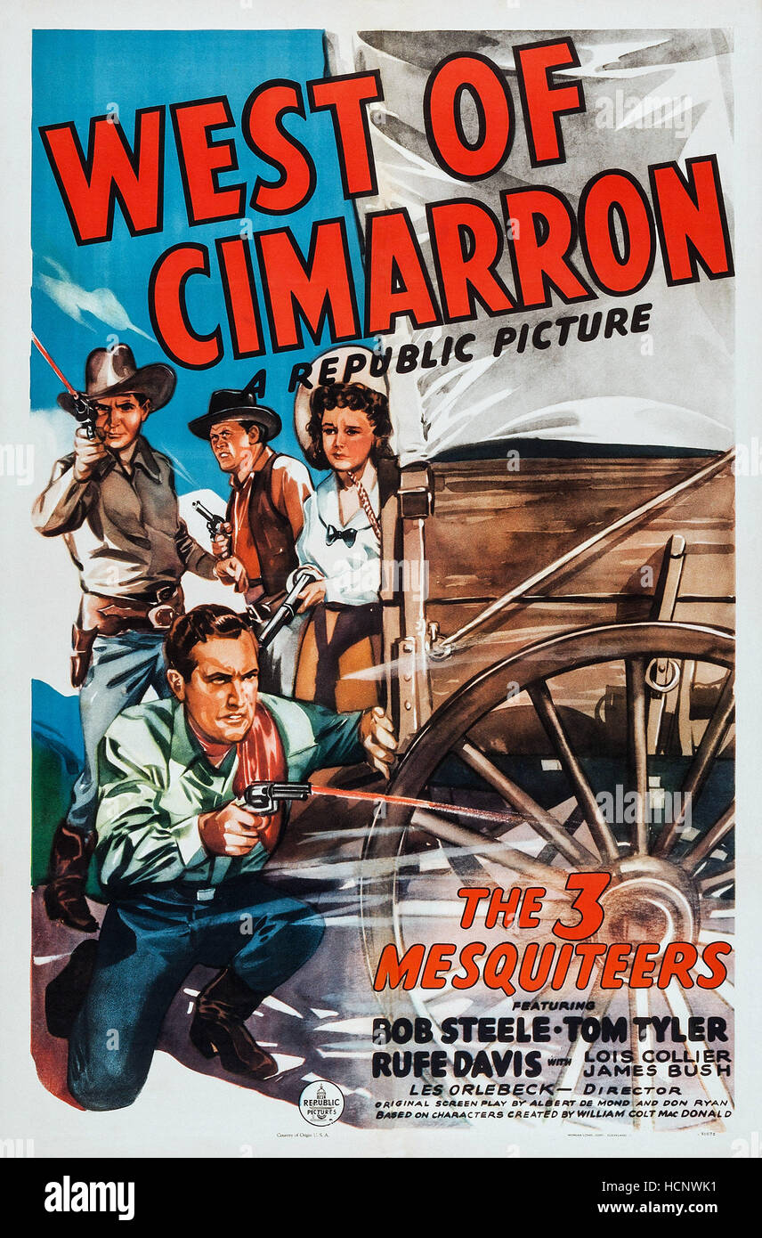 WEST OF CIMARRON, US poster art, clockwise from bottom left: Tom Tyler ...