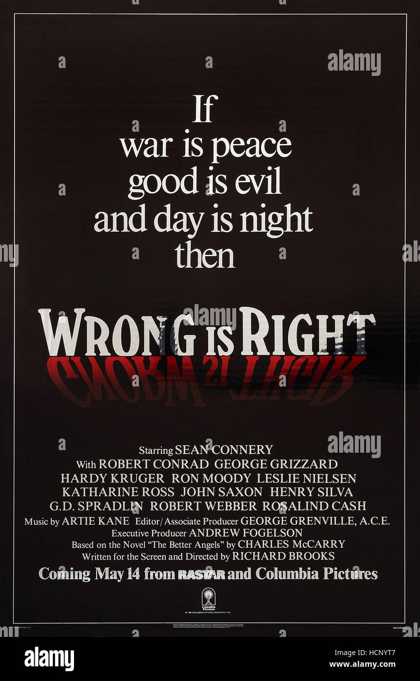 WRONG IS RIGHT, (aka THE MAN WITH THE DEADLY LENS), US advance poster, Sean Connery, 1982 ...