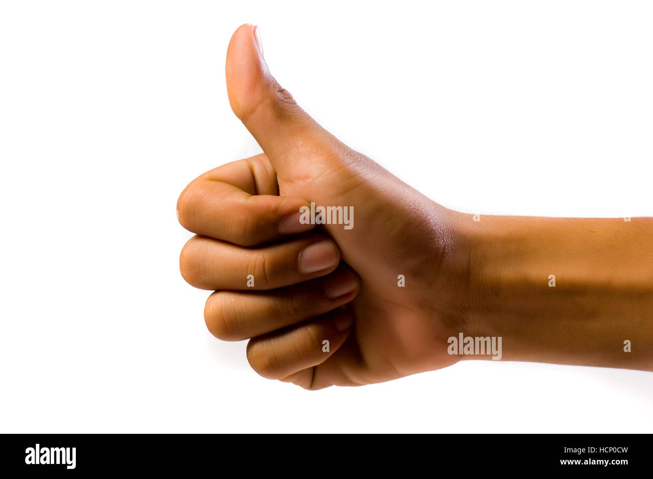 Human thumbs up on white background Stock Photo - Alamy