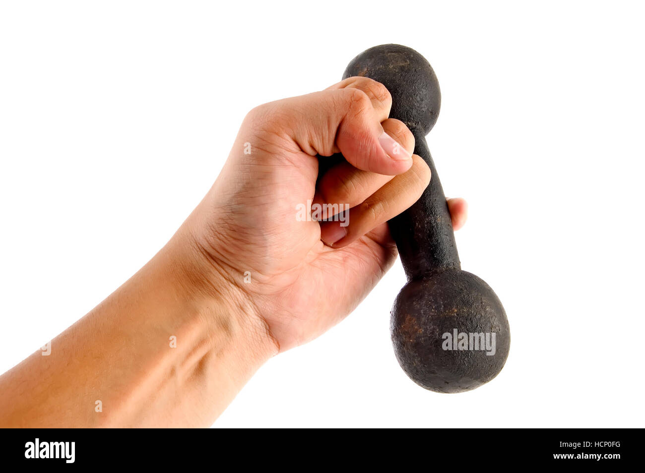 A man's hand using his pinky to lift dumbbell Stock Photo - Alamy