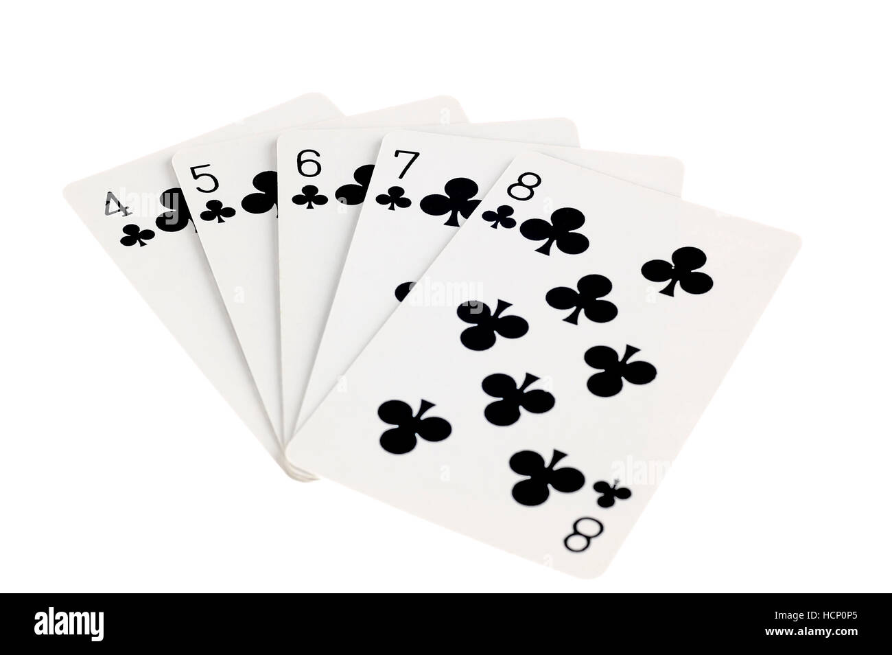 Club Straight Flush on White Background Stock Photo - Alamy