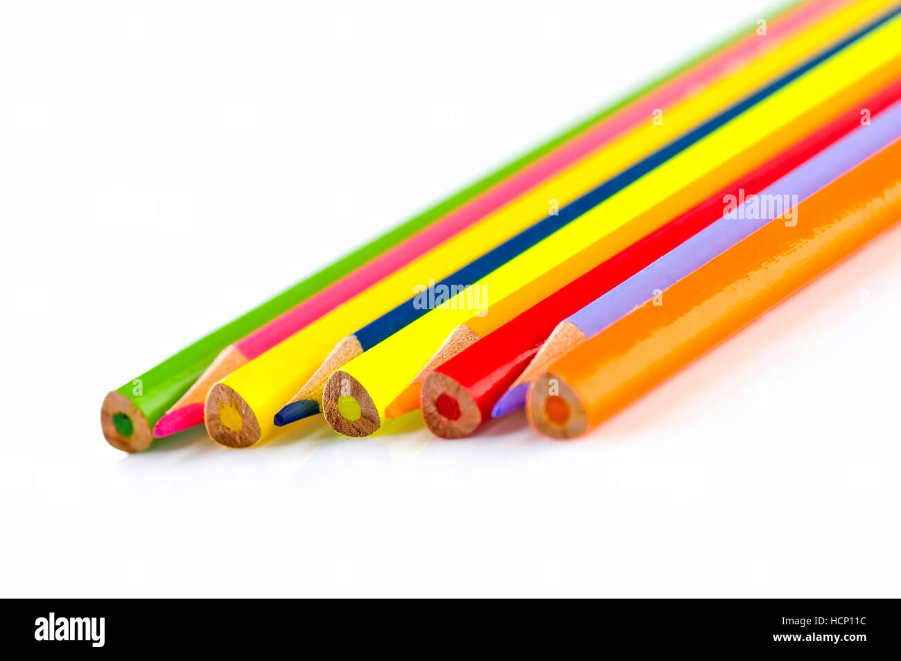 Many pencils of different colors on a over white background Stock Photo ...