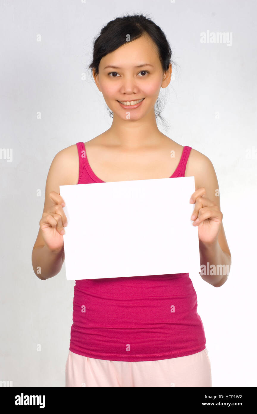 Beautiful Asian Model Holding Blank Sign, You Could Place Your ...