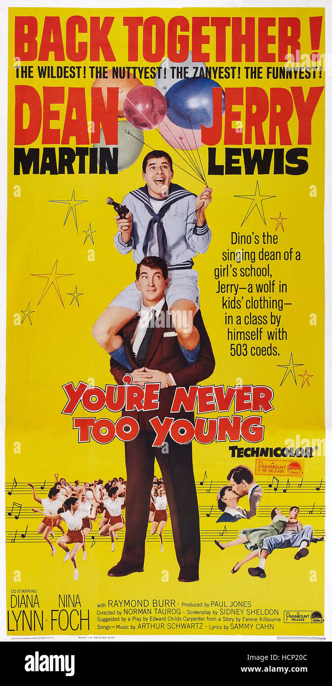 YOU'RE NEVER TOO YOUNG, US poster art, from top: Jerry Lewis, Dean ...