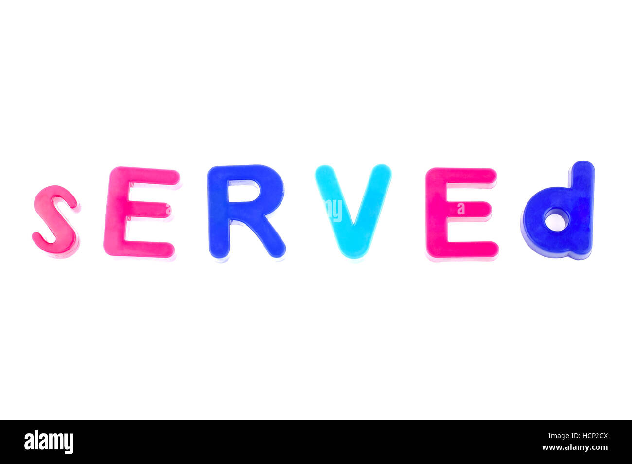 Word served isolated on white background made from colorful toys ...