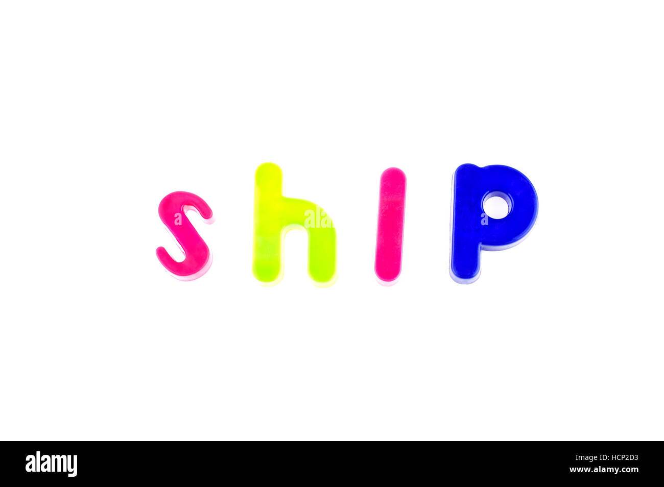 Word ship isolated on white background made from colorful toys letters ...
