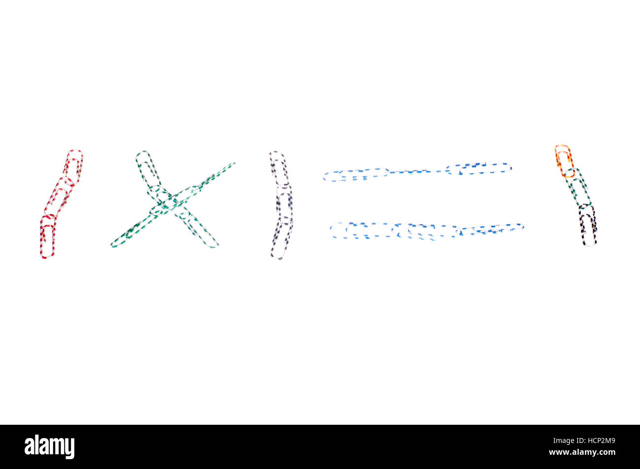Paperclip shape number one multiply by one equal one Stock Photo - Alamy