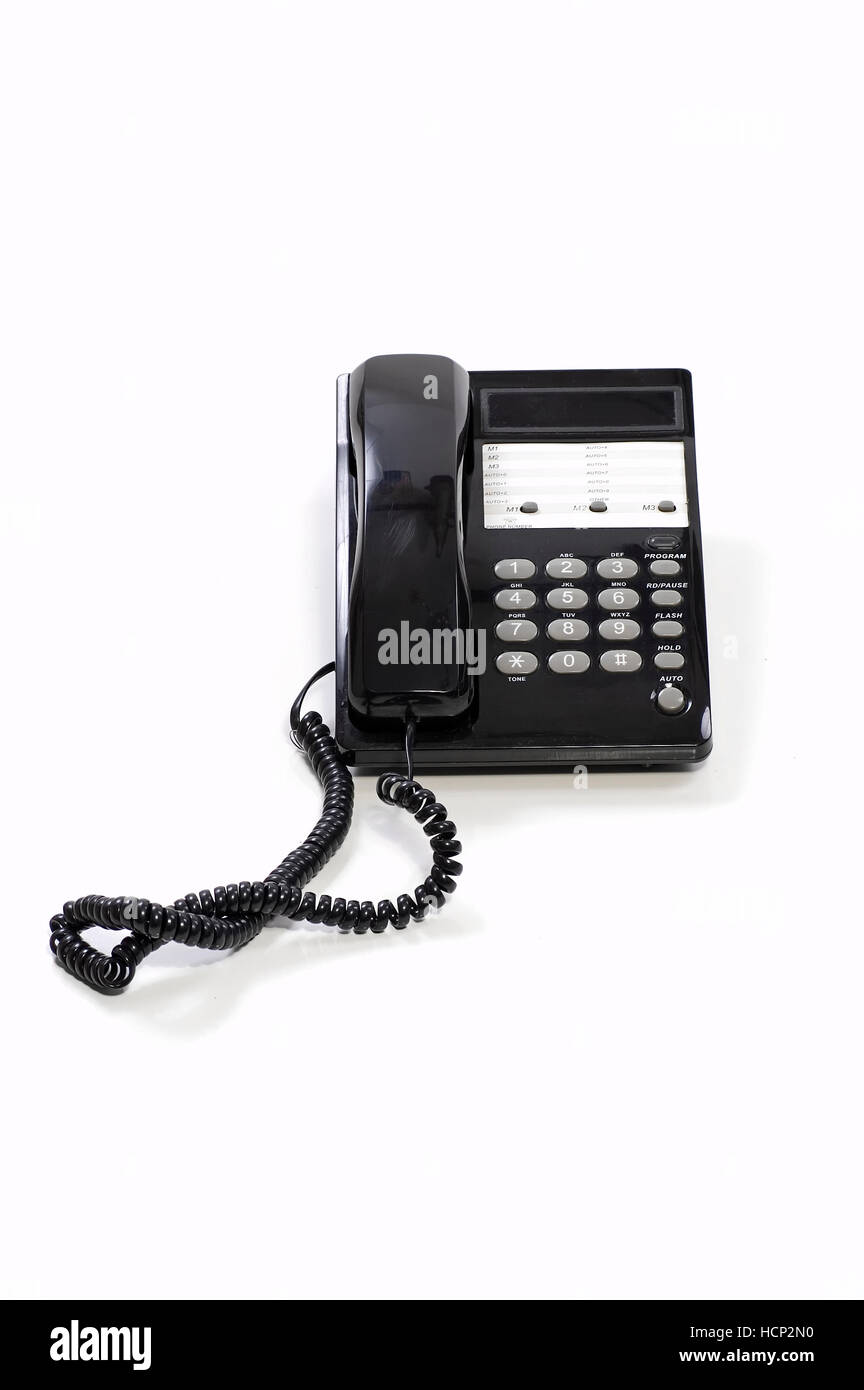 Black Office Telephone on White Background Stock Photo - Alamy