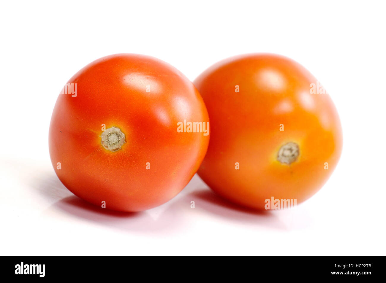 Two tomatoes on white background. Look tasty and fresh Stock Photo - Alamy