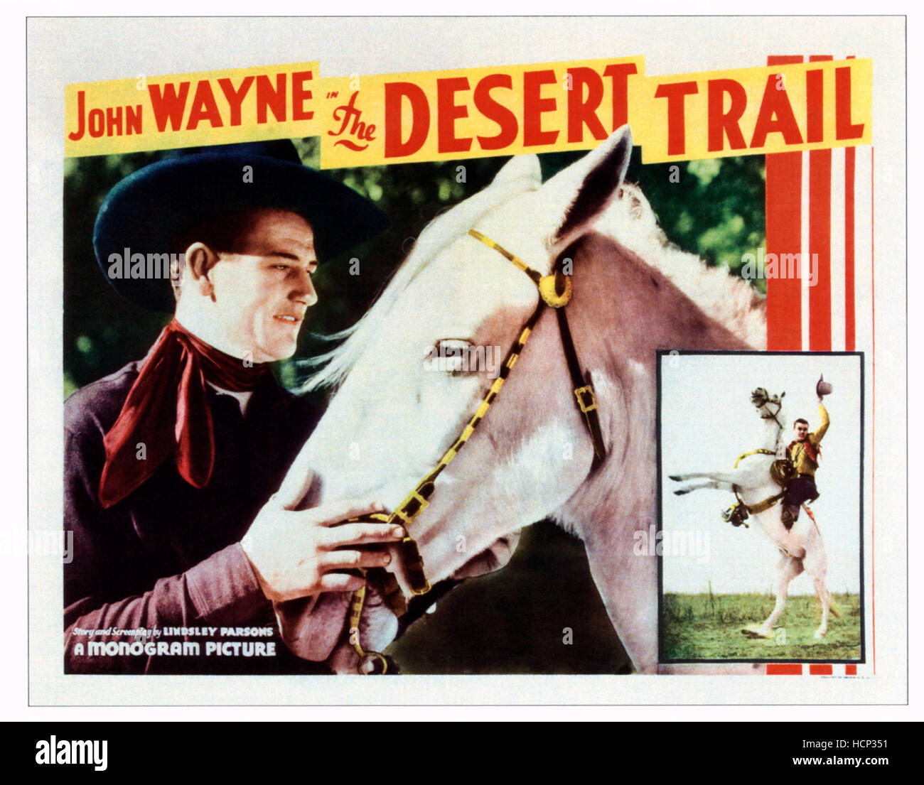 THE DESERT TRAIL, left and inset: John Wayne on poster art, 1935 Stock ...