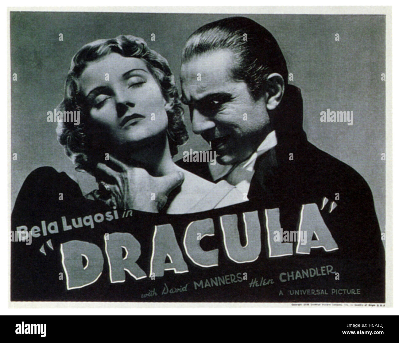 DRACULA, from left: Helen Chandler, Bela Lugosi on 1938 reissue lobby ...