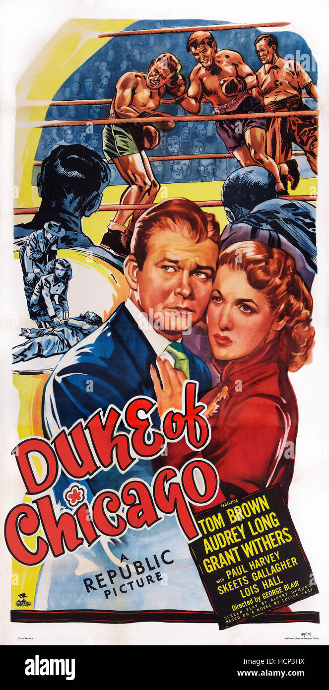 DUKE OF CHICAGO, US poster art, from left: Tom Brown, Audrey Long, 1949 ...