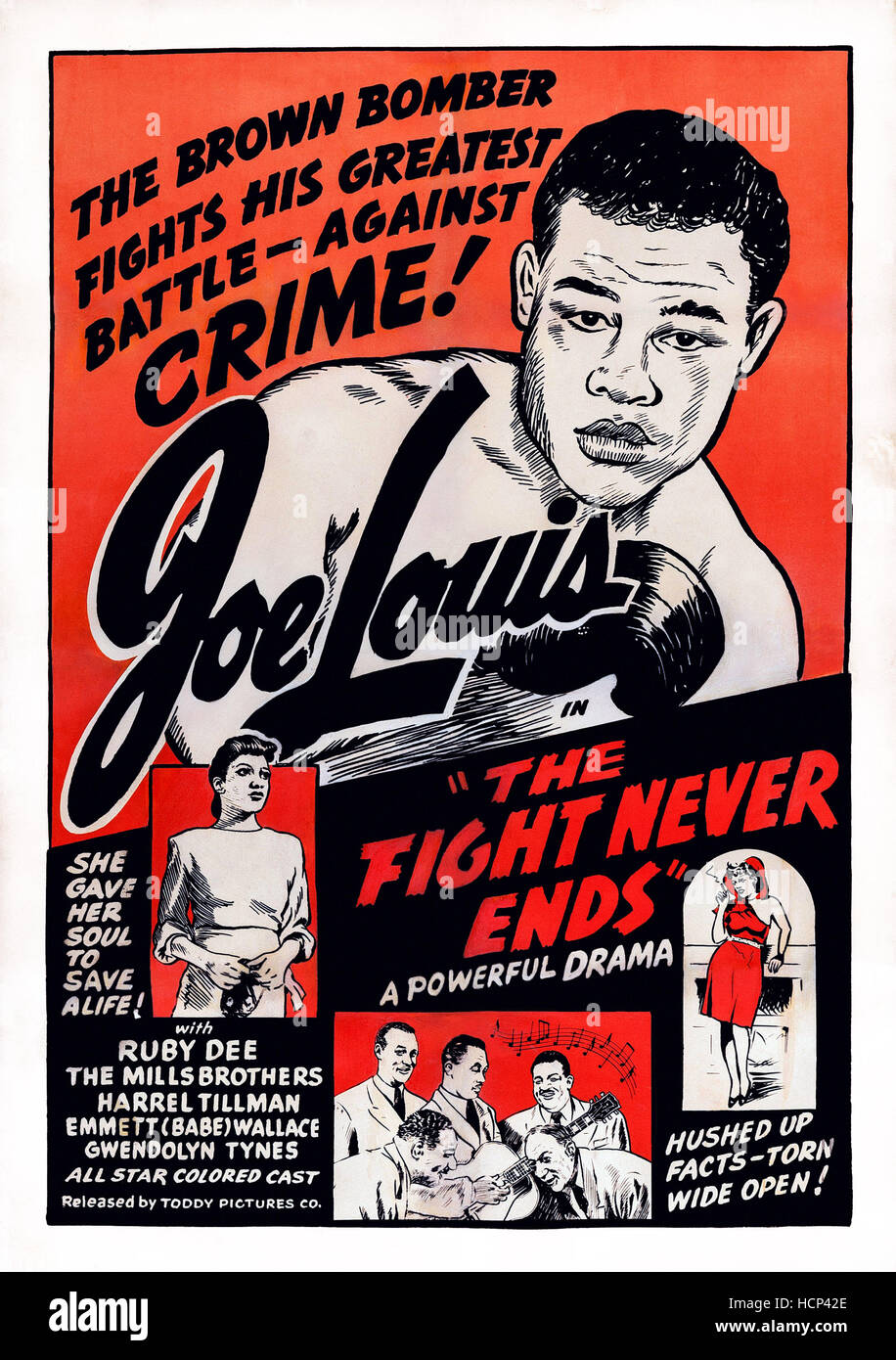 THE FIGHT NEVER ENDS, US poster art, clockwise from top: Joe Louis ...