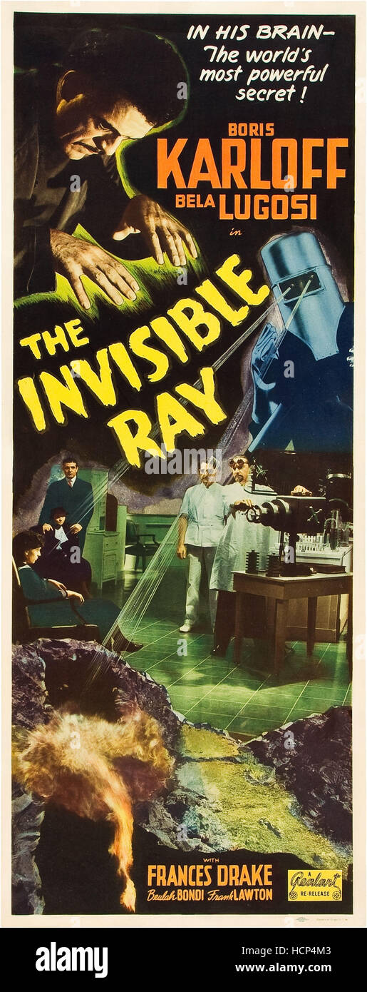 THE INVISIBLE RAY, top: Boris Karloff on 1948 insert poster, 1936 Stock ...