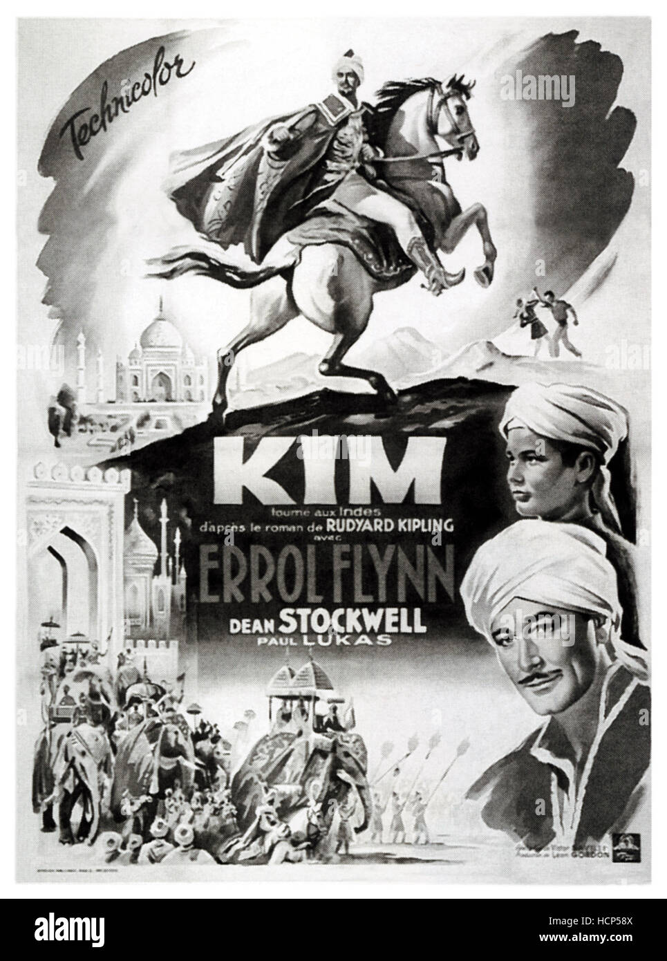 KIM, bottom right from top: Dean Stockwell, Errol Flynn on French poster art, 1950 Stock Photo ...