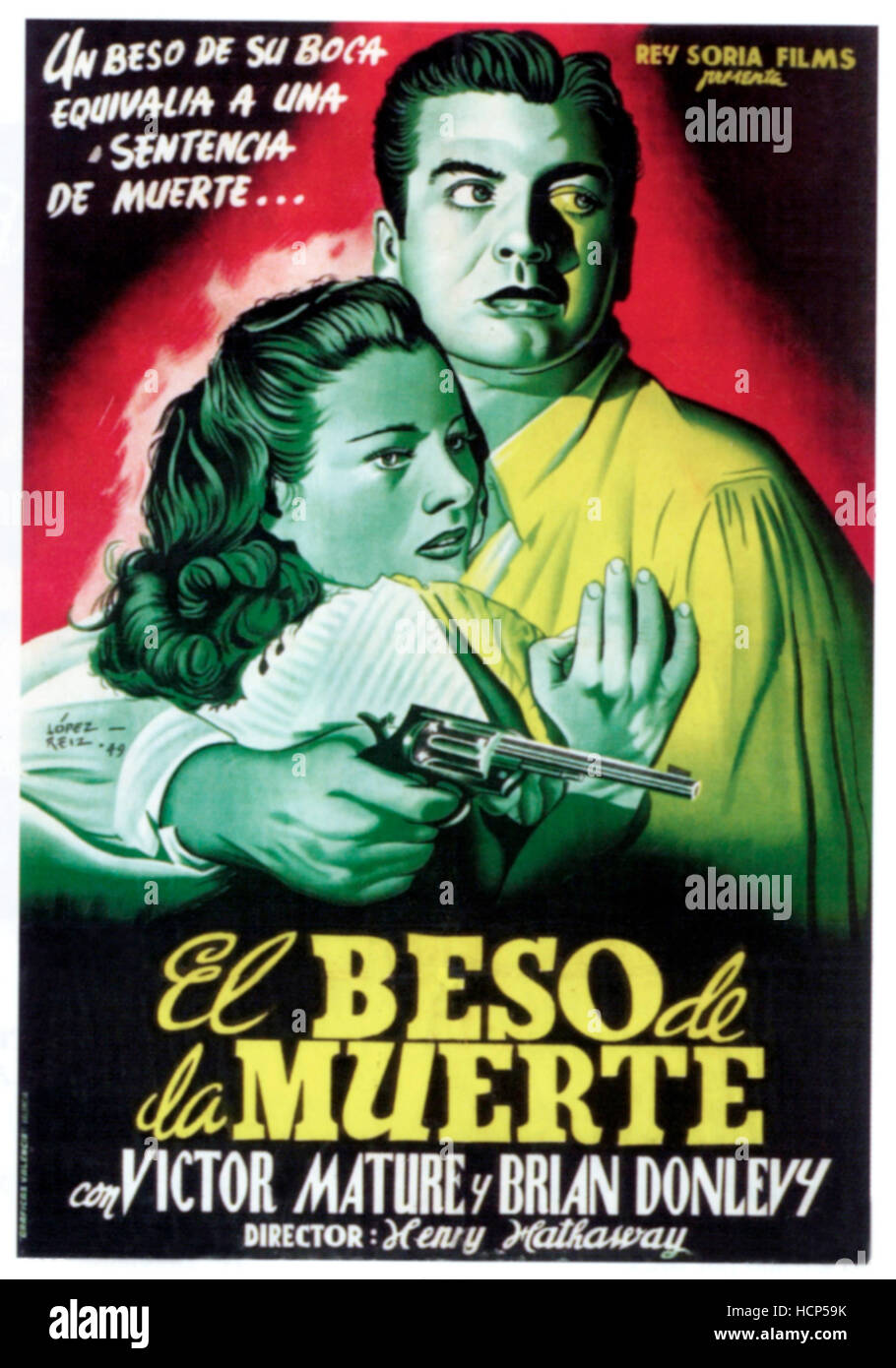 KISS OF DEATH (aka EL BESO DE LA MUERTE), from left: Coleen Gray, Victor Mature on Spanish ...