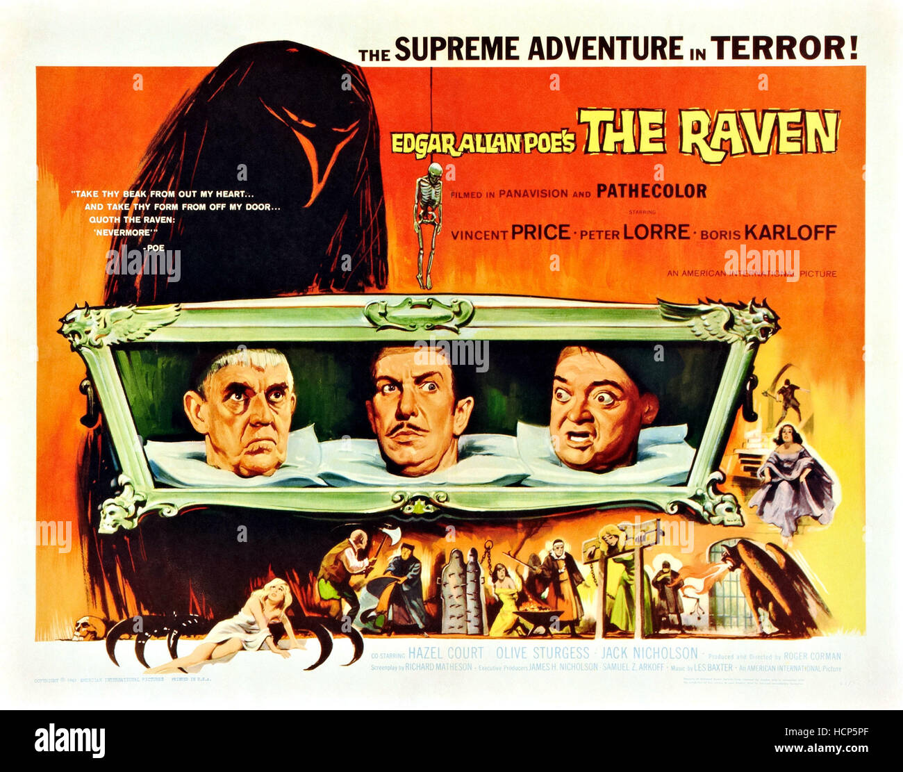 THE RAVEN, US lobbycard, from left: Boris Karloff, Vincent Price, Peter ...