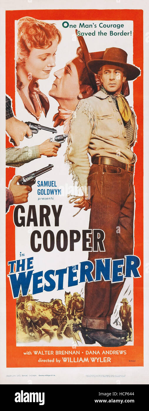 THE WESTERNER, l-r: Doris Davenport, Gary Cooper on insert poster, 1940 ...
