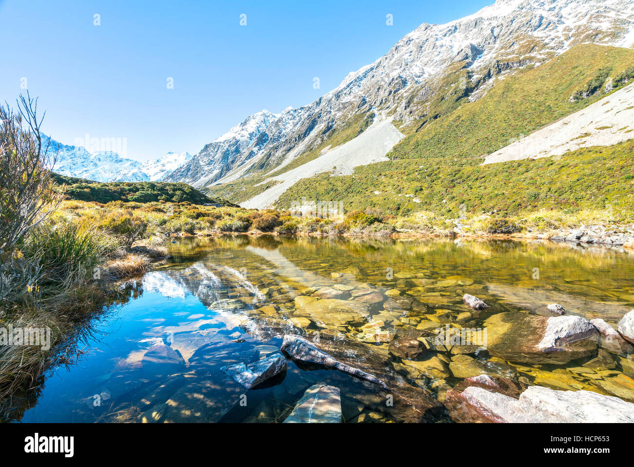 Clear water with mount cook reflection at New Zealand Stock Photo - Alamy