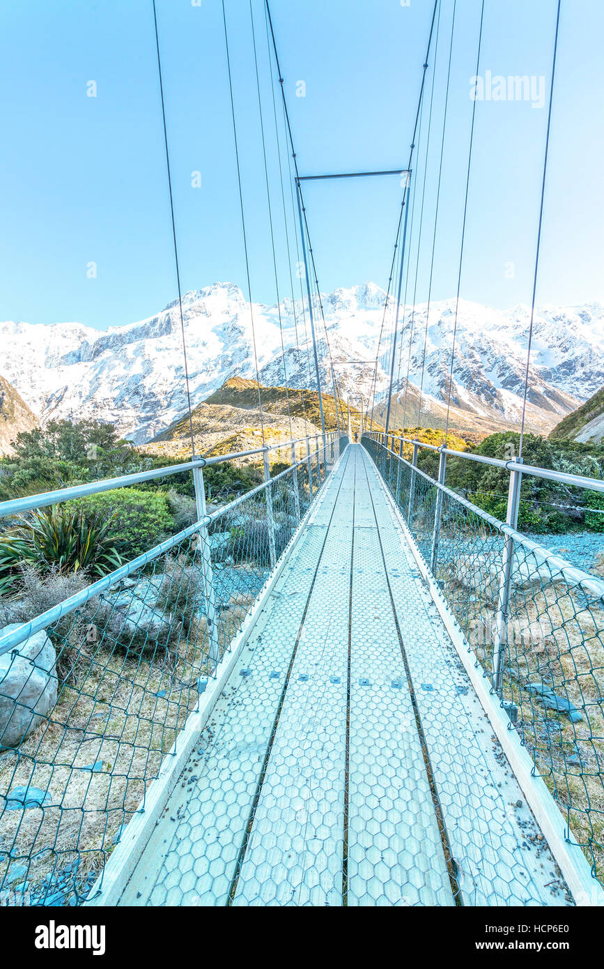Suspension Bridge over Hooker River, Mount Cook National Park ...